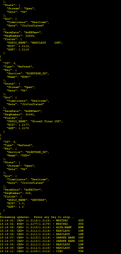 How to request for streaming data and process real-time events