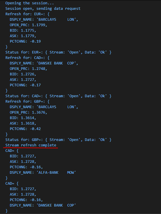 How to request for streaming data and process real-time events