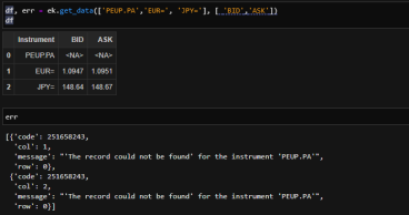 Upgrade from using Eikon Data API to the Data library | Devportal