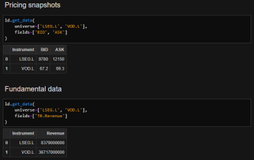 Upgrade from using Eikon Data API to the Data library | Devportal