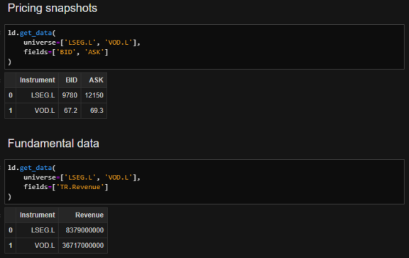 Upgrade from using Eikon Data API to the Data library | Devportal
