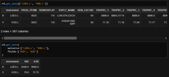 Upgrade from using Eikon Data API to the Data library | Devportal